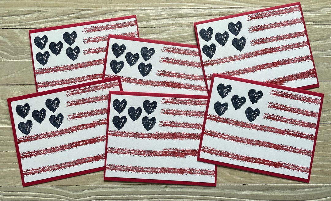 Flag Note Cards, Set of 6 With Envelopes, Patriotic, Hand Stamped ...