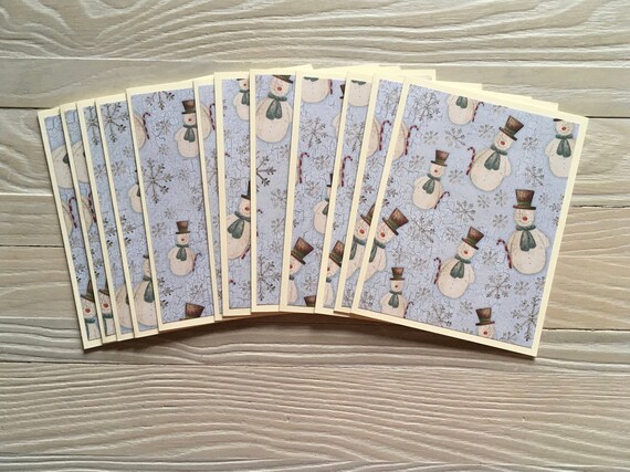 Snowmen/snowflake note cards set of 12 budget EZ blank | Etsy