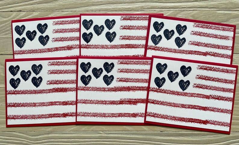 Flag Note Cards, Set of 6 With Envelopes, Patriotic, Hand Stamped ...