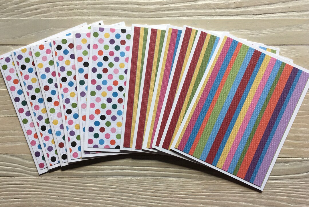 Bright Pastel Dots and Stripes Note Cards/set of 12, Budget EZ, Blank ...
