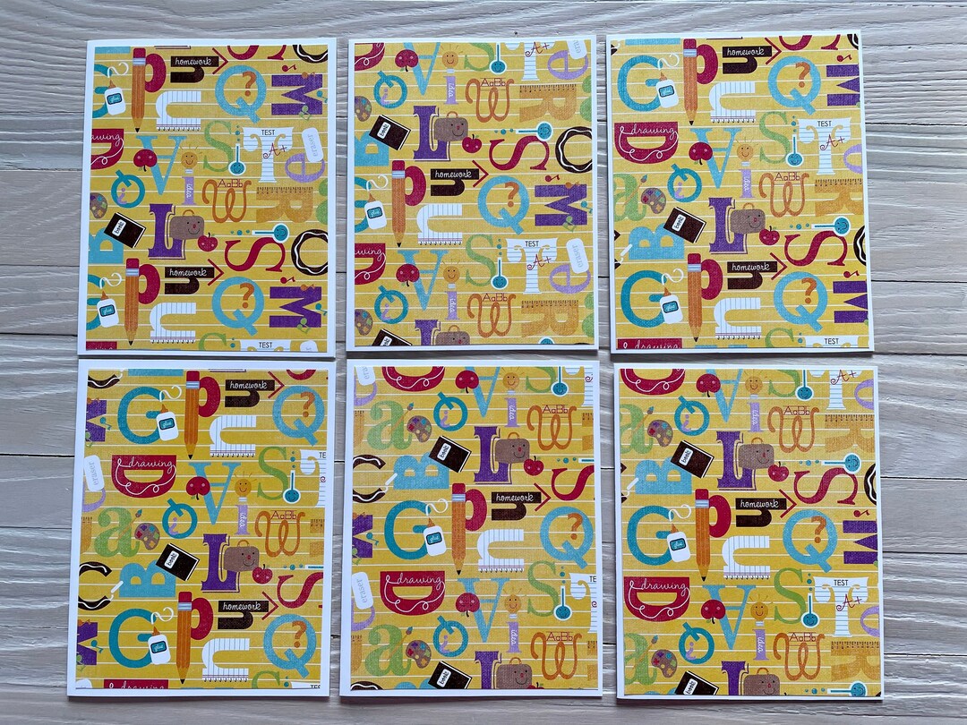 School Icon Alphabet Note Cards/set of 12, Budget EZ, Blank Inside, All ...