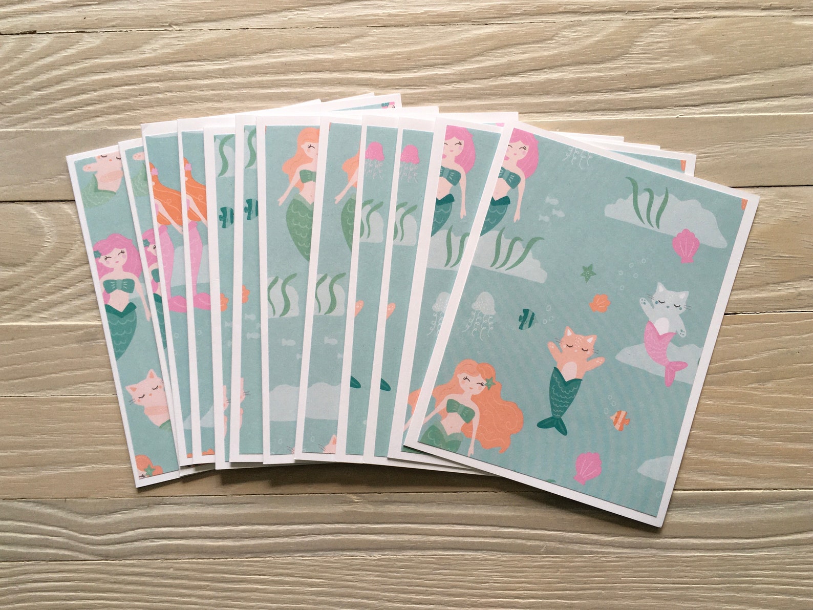 Mermaid note cards/set of 12 budget EZ blank inside | Etsy