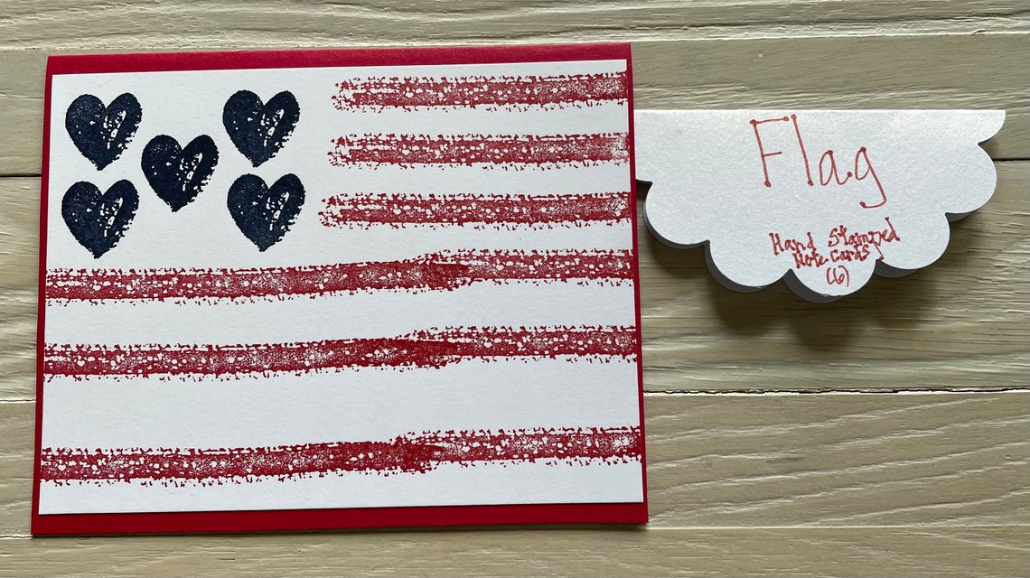 Flag Note Cards, Set of 6 With Envelopes, Patriotic, Hand Stamped ...