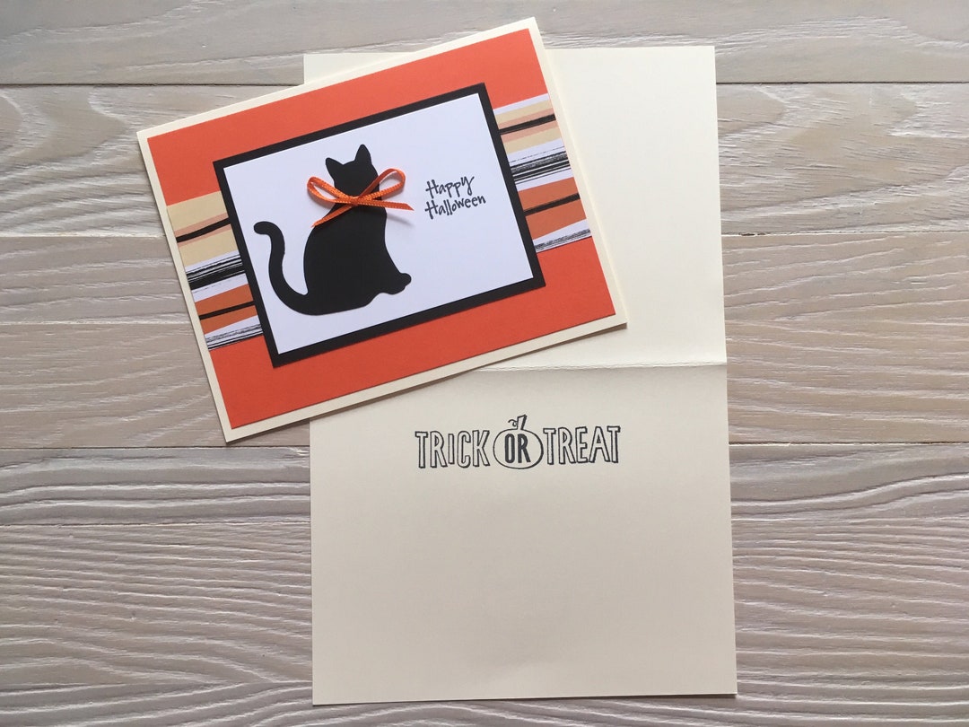 Halloween Card (H116), Happy Halloween, Trick or Treat, Black Cat - Etsy