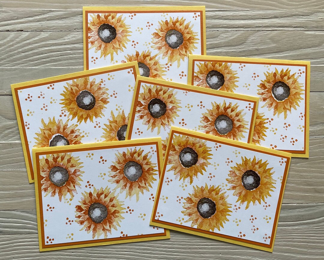Sunflower Note Cards, Set of 6 With Envelopes, Hand Stamped, Blank ...