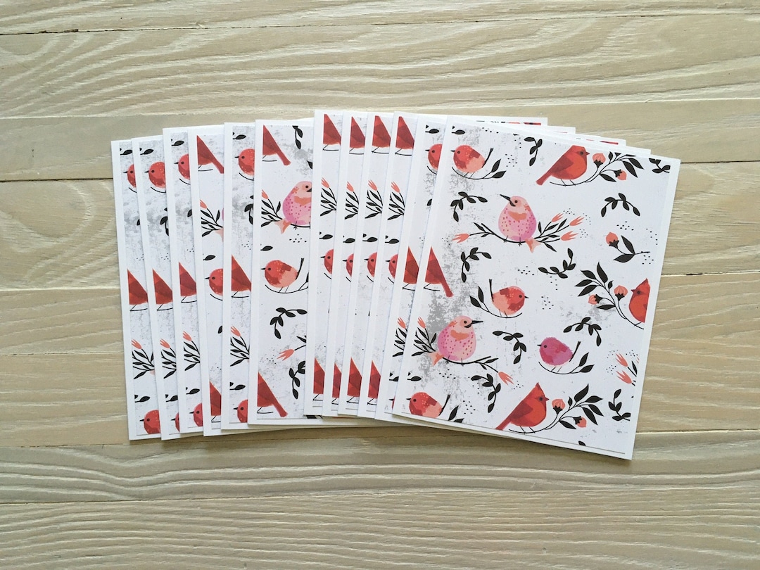 Red Birds Note Cards/set of 12, Budget EZ, Blank Inside - Etsy