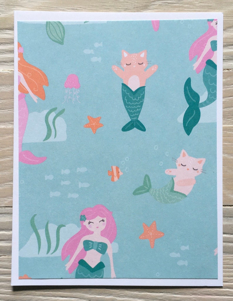 Mermaid note cards/set of 12 budget EZ blank inside | Etsy