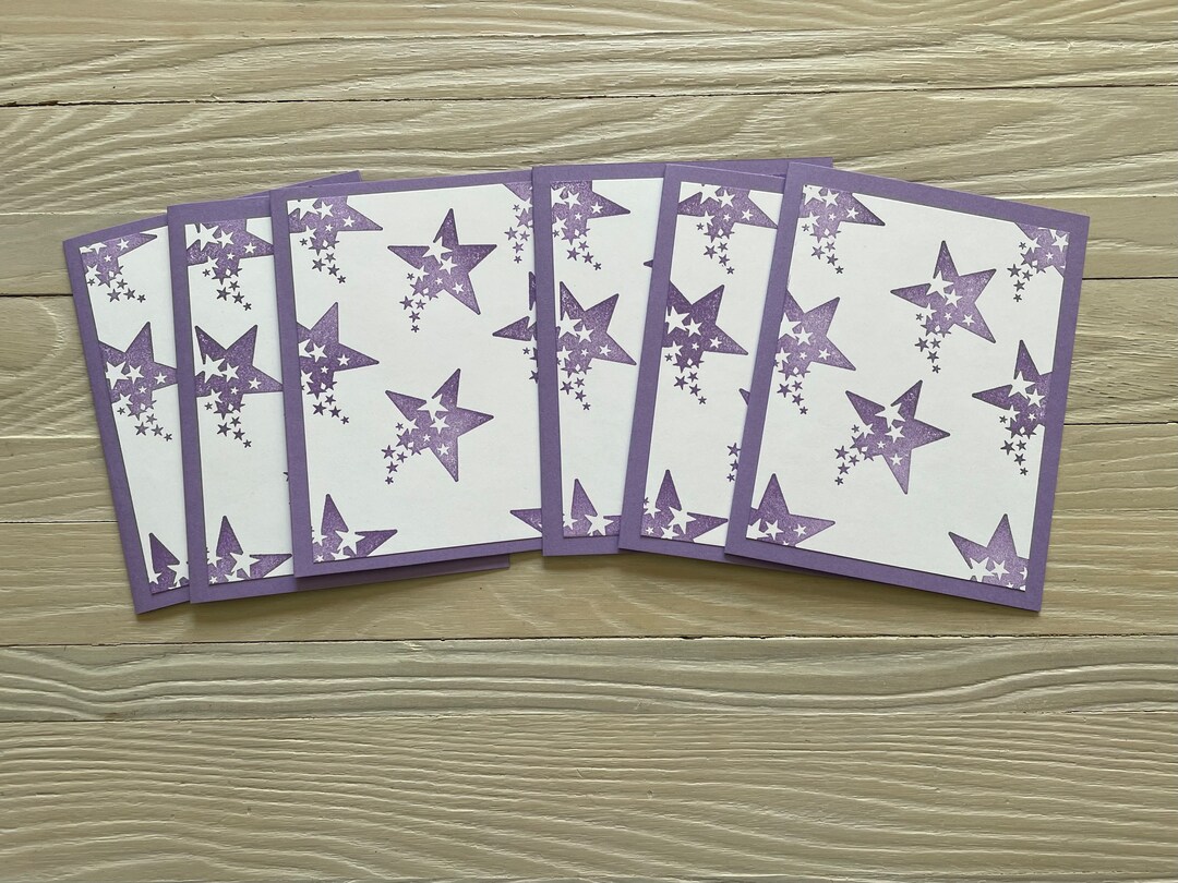 Purple Sprinkled Stars Note Cards With Envelopes, Hand Stamped, Set of ...