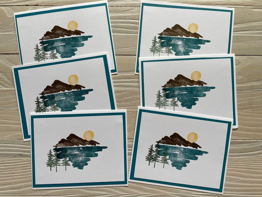 Waterfront Note Cards With Envelopes, Hand Stamped, Set of 6, Mountain ...
