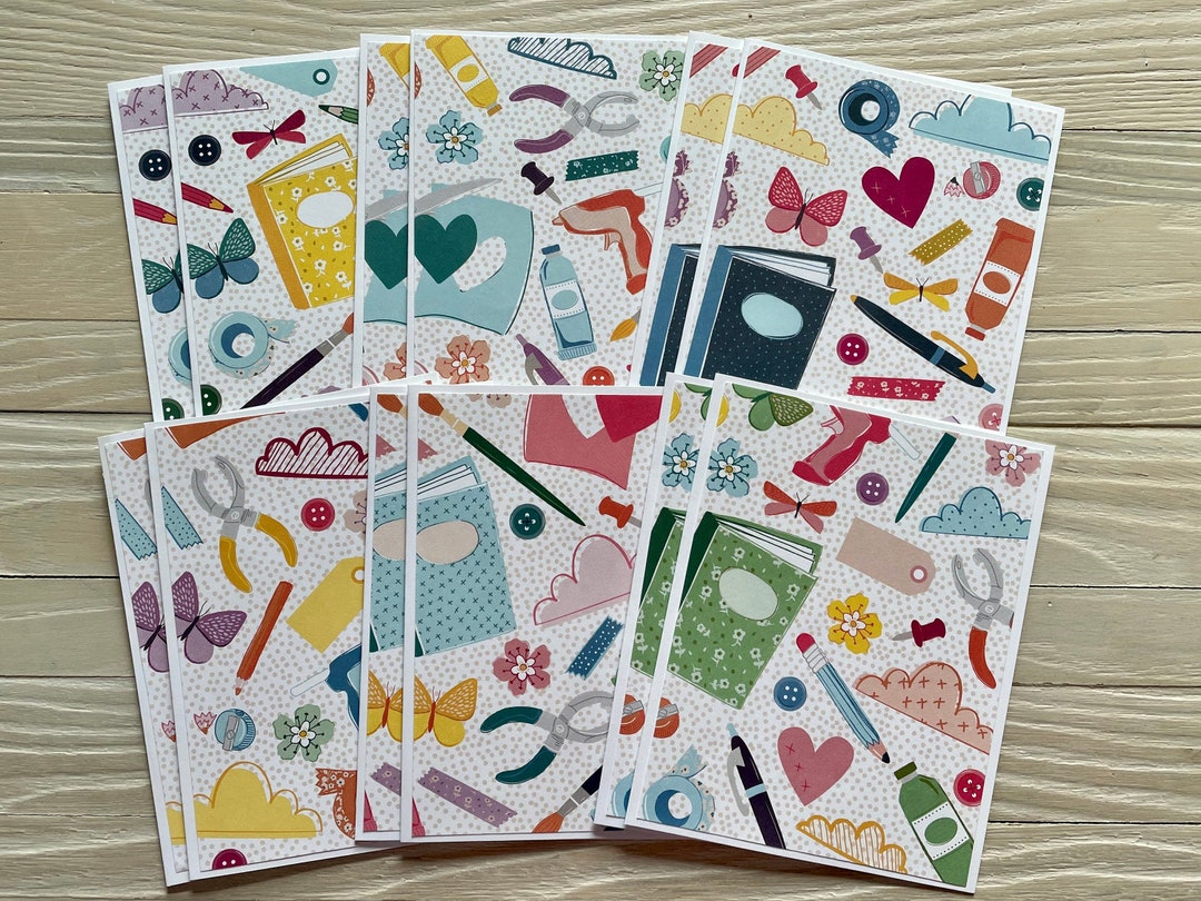 Arts & Crafts Collage Note Cards - Set of 12 Blank All Occasion Cards ...