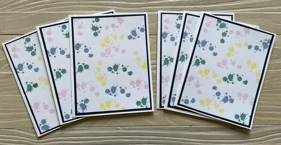 Pastel Paint Splashes Note Cards With Envelopes, Hand Stamped, Blank ...