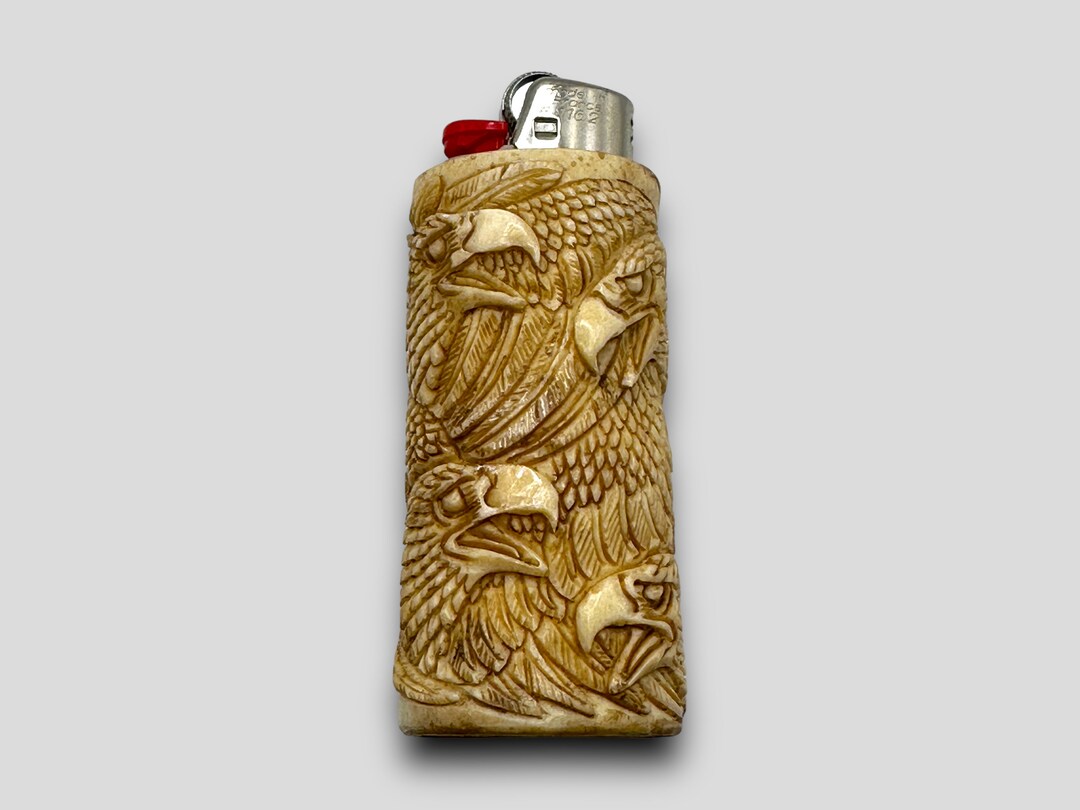 Hand Carved 6 Eagle Head Detailed Bone Carving Large Lighter Case/cover ...