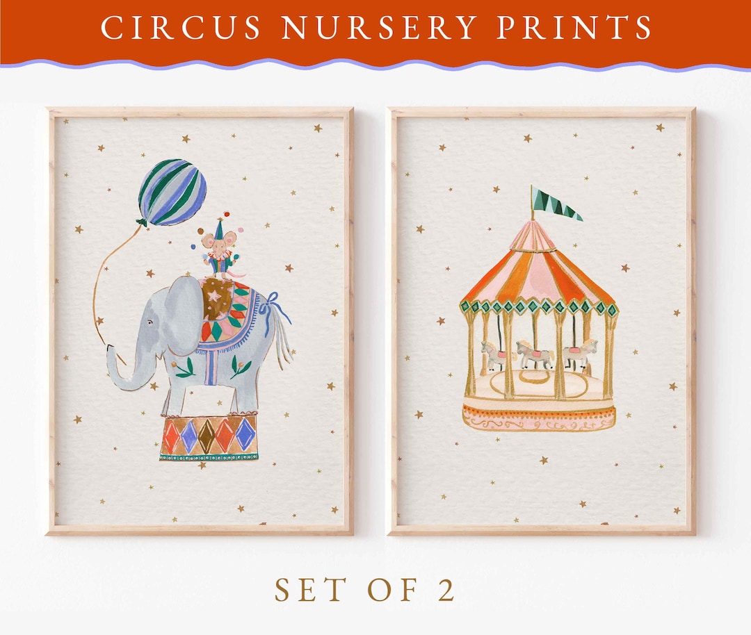 Circus & Carousel Print |vintage Nursery | Fun Fair Illustrations | Painted Illustration ...