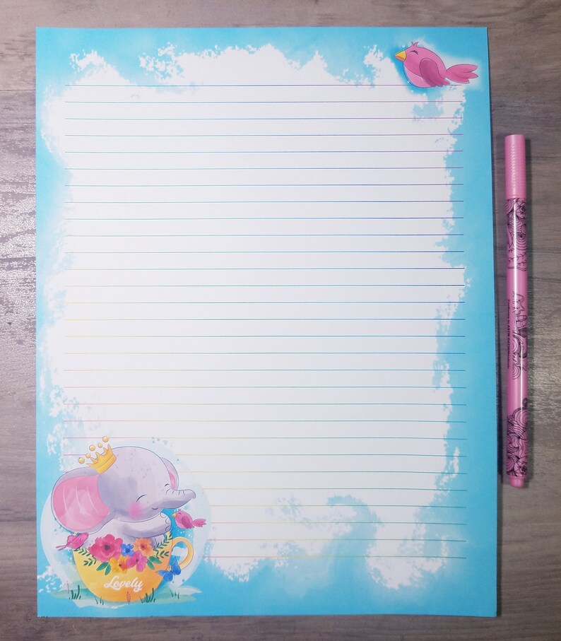 A4 Little Elephant Set2 LINED Printable Stationery Instant - Etsy