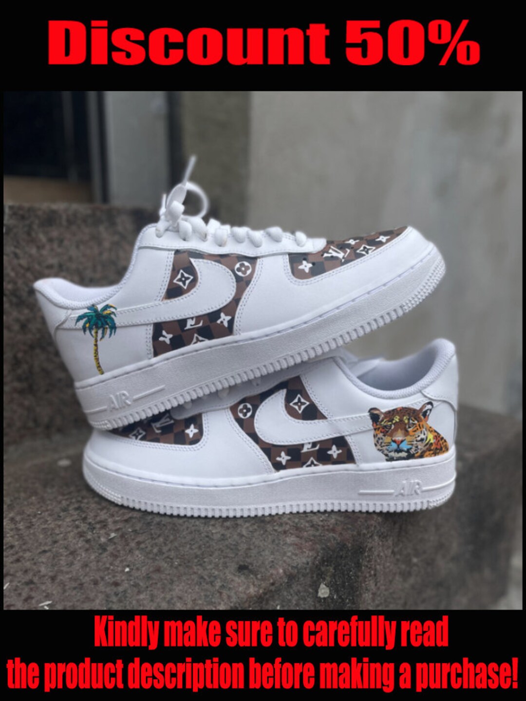 Custom AF1 Brown Monogram Tiger Custom, Personalized Air Force, Af1 ...