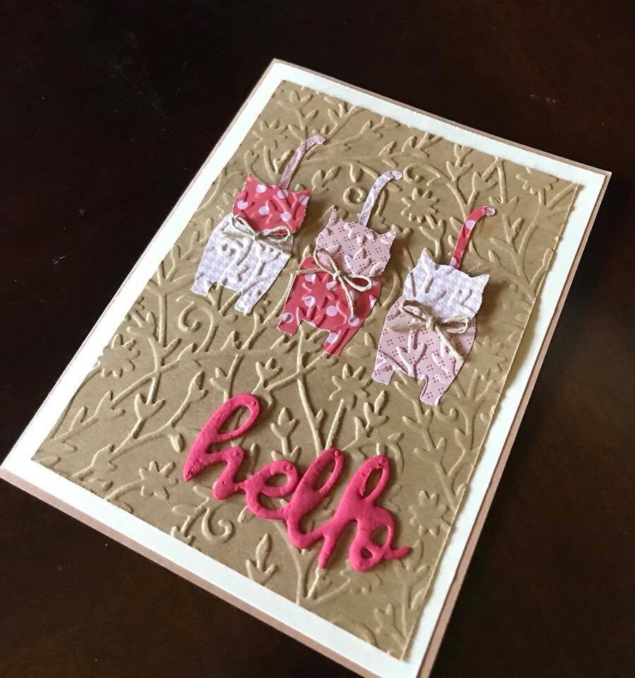 Hello Card, Cat Card, Embossed Card, Greeting Card, Blank Card ...
