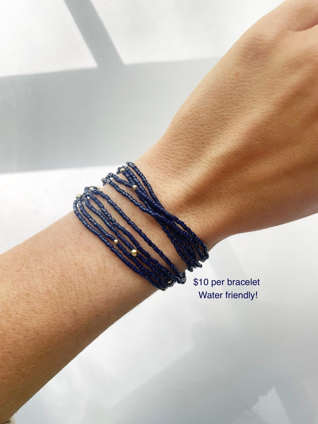 Navy Seed Bead Stretch Bracelet - 1 Beaded Bracelet - Etsy