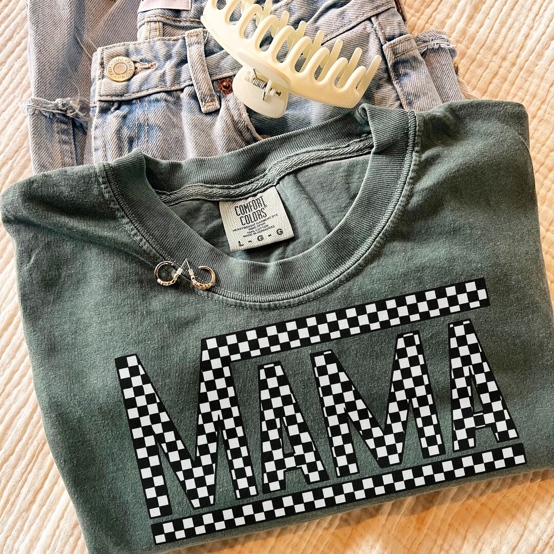 Comfort Colors® Retro Checkered Mama Graphic Tee, Comfort Colors Mama ...