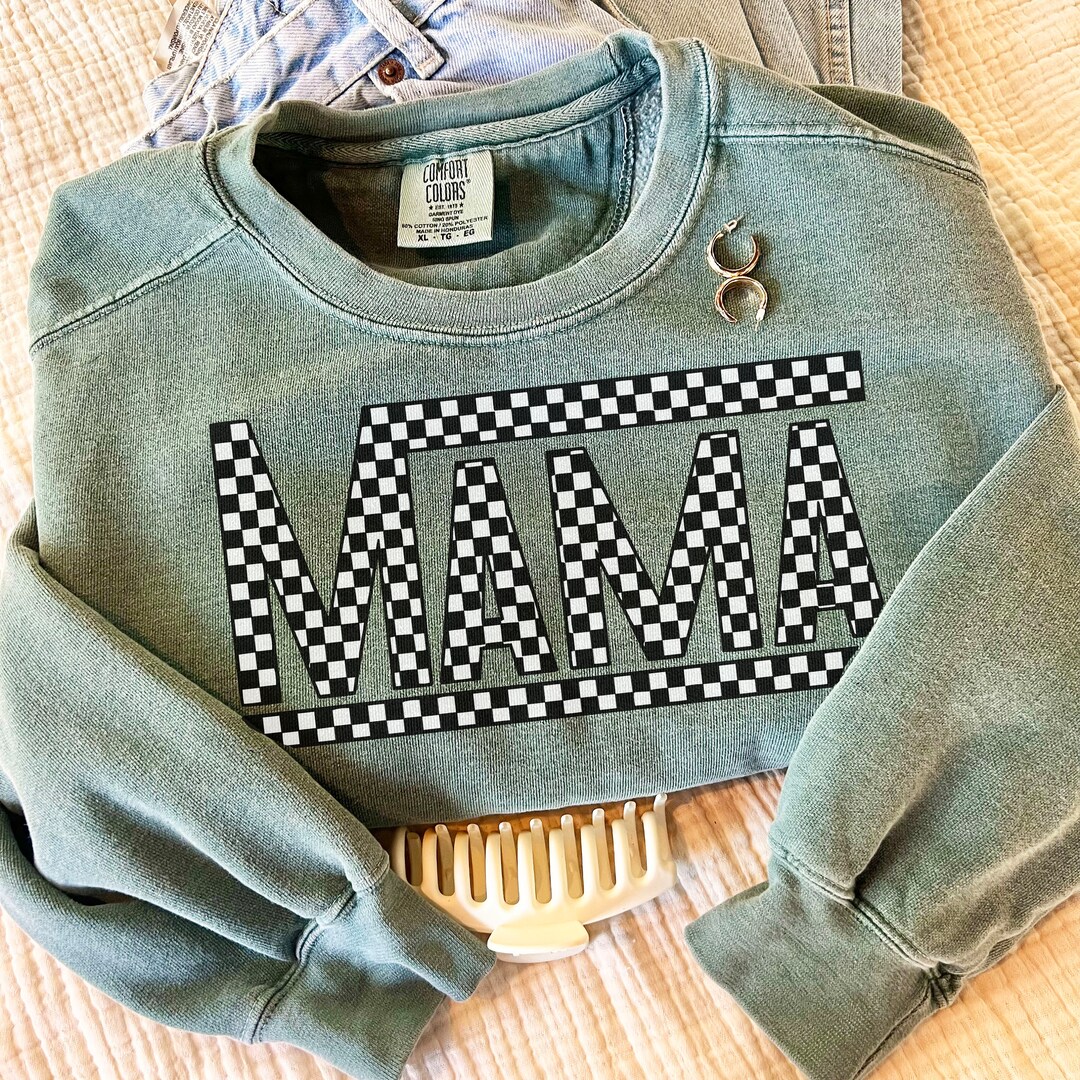 Comfort Colors® Retro Mama Checkered Row Sweatshirt, Mom Checkered ...