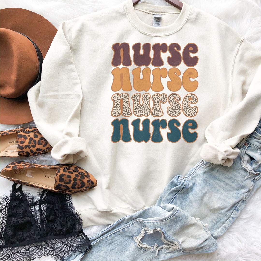 Leopard Nurse Sweatshirt, Leopard Nurse Hoodie, Retro Leopard Nurse ...
