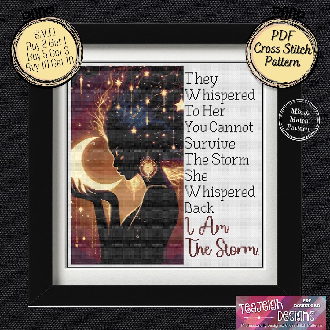 I Am the Storm Cross Stitch Pattern - Beautiful Woman With the Moon in ...