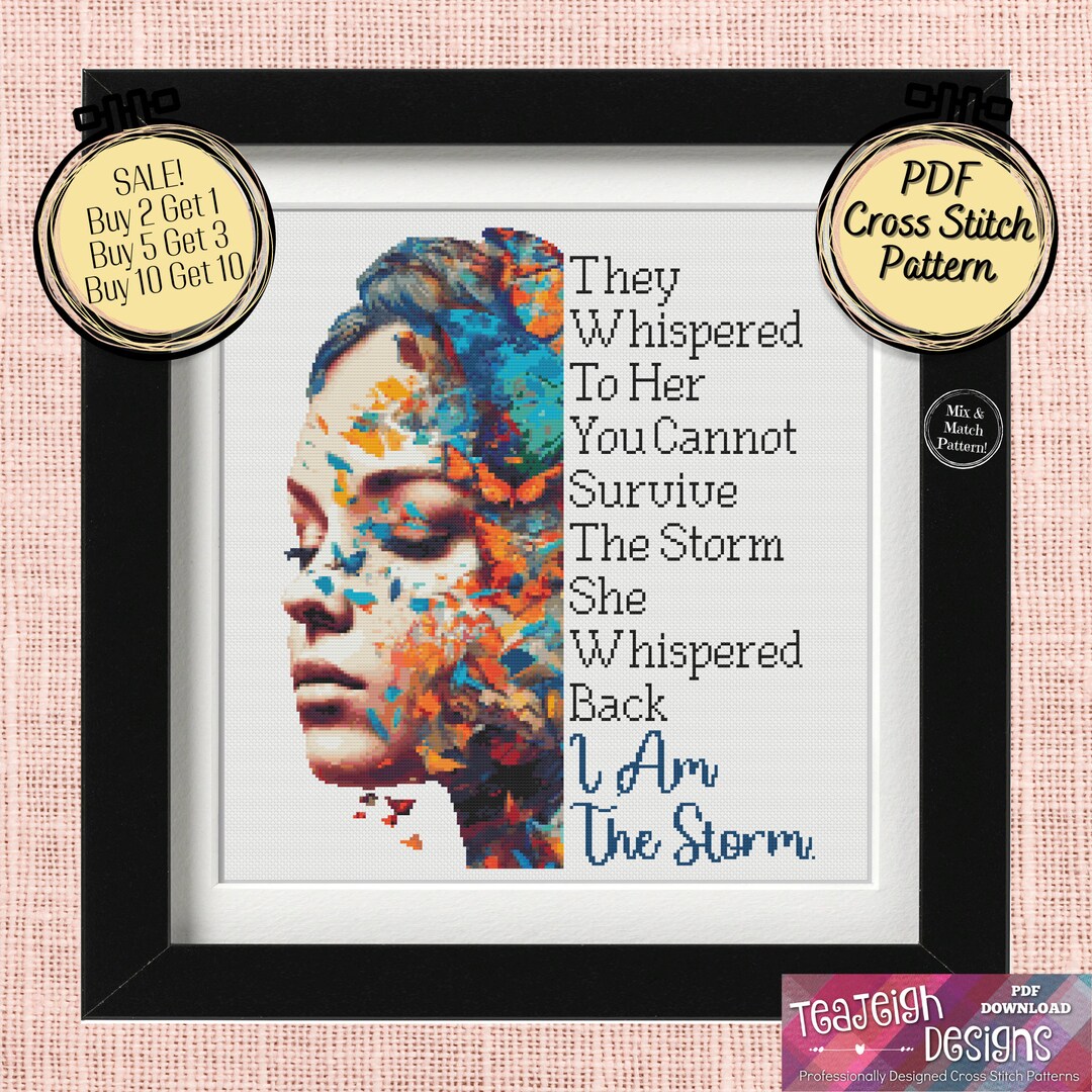I Am the Storm Cross Stitch Pattern - Woman With BUTTERFLY FACE ...
