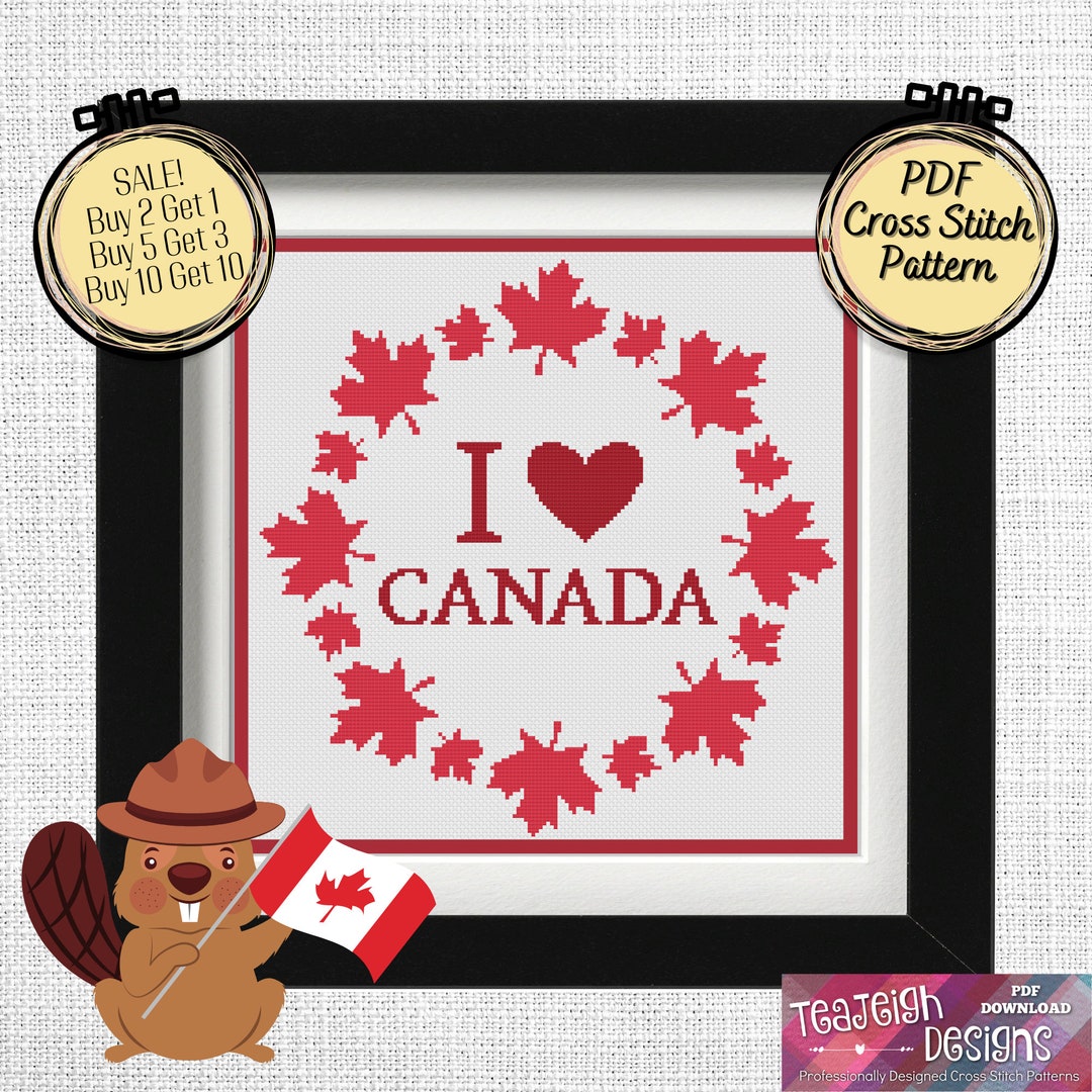 I Love Canada Maple Leaf Wreath Easy Cross Stitch Pattern - Printable ...