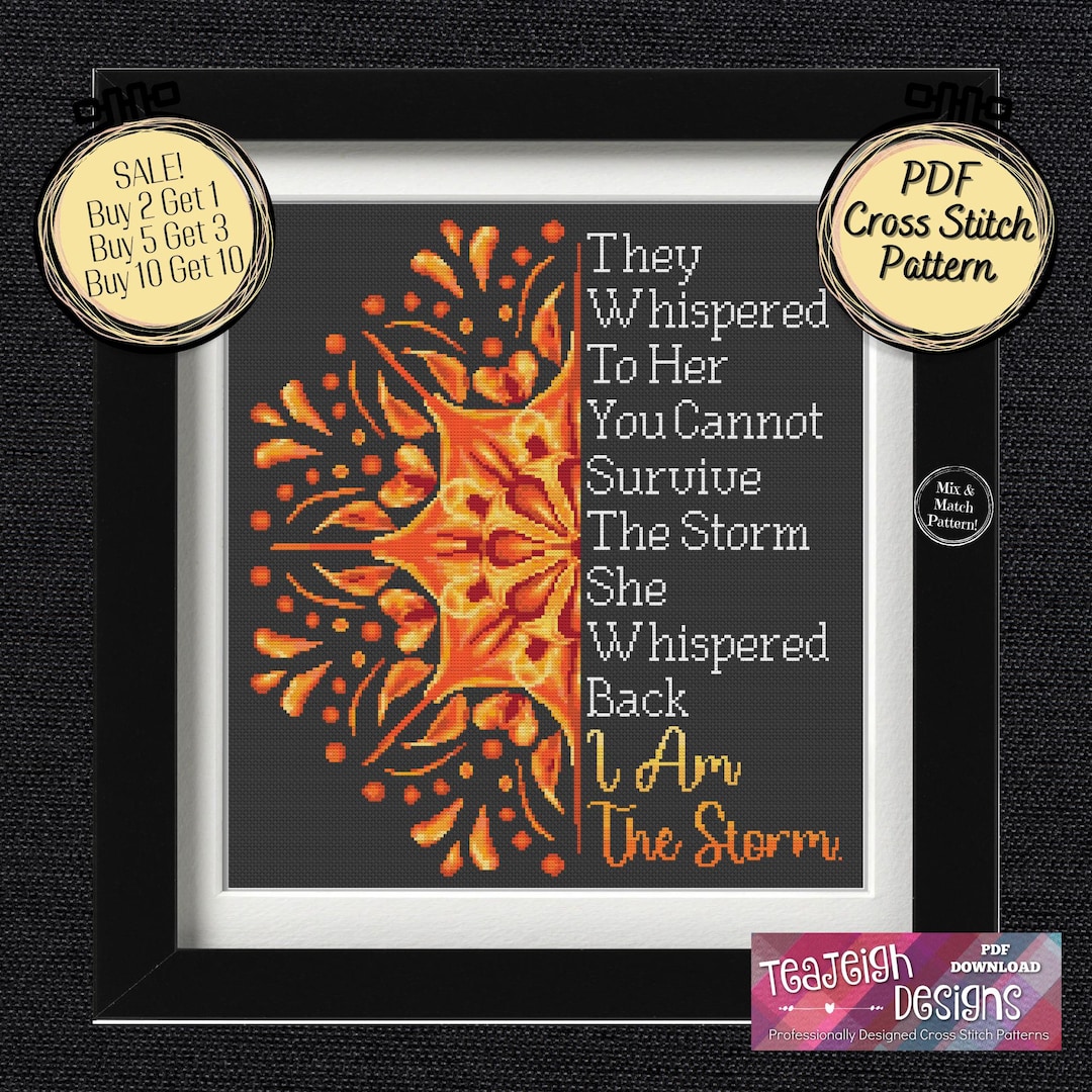 I Am the Storm Cross Stitch Pattern - Sunburst Mandala - Mix and Match ...