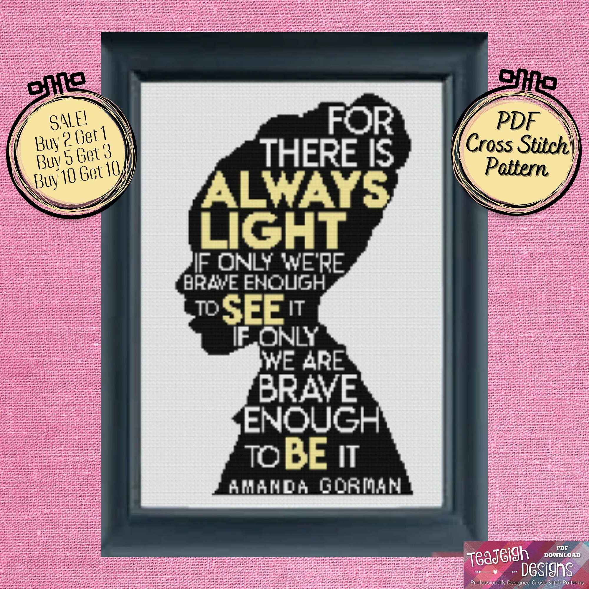 Amanda Gorman Silhouette There is Always Light Quote Cross - Etsy
