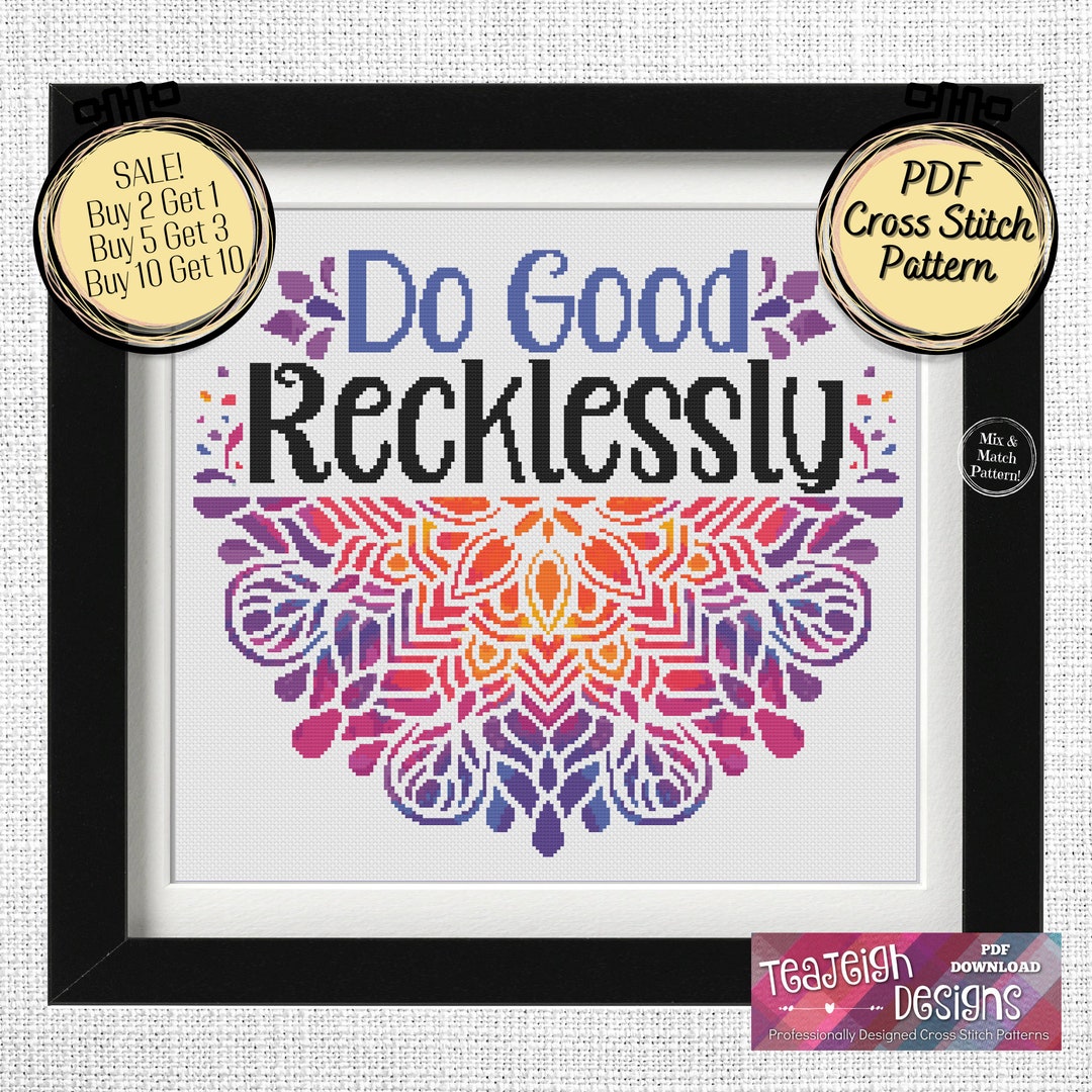 Do Good Recklessly Cross Stitch Pattern - Purple Fire Mandala - Mix and ...