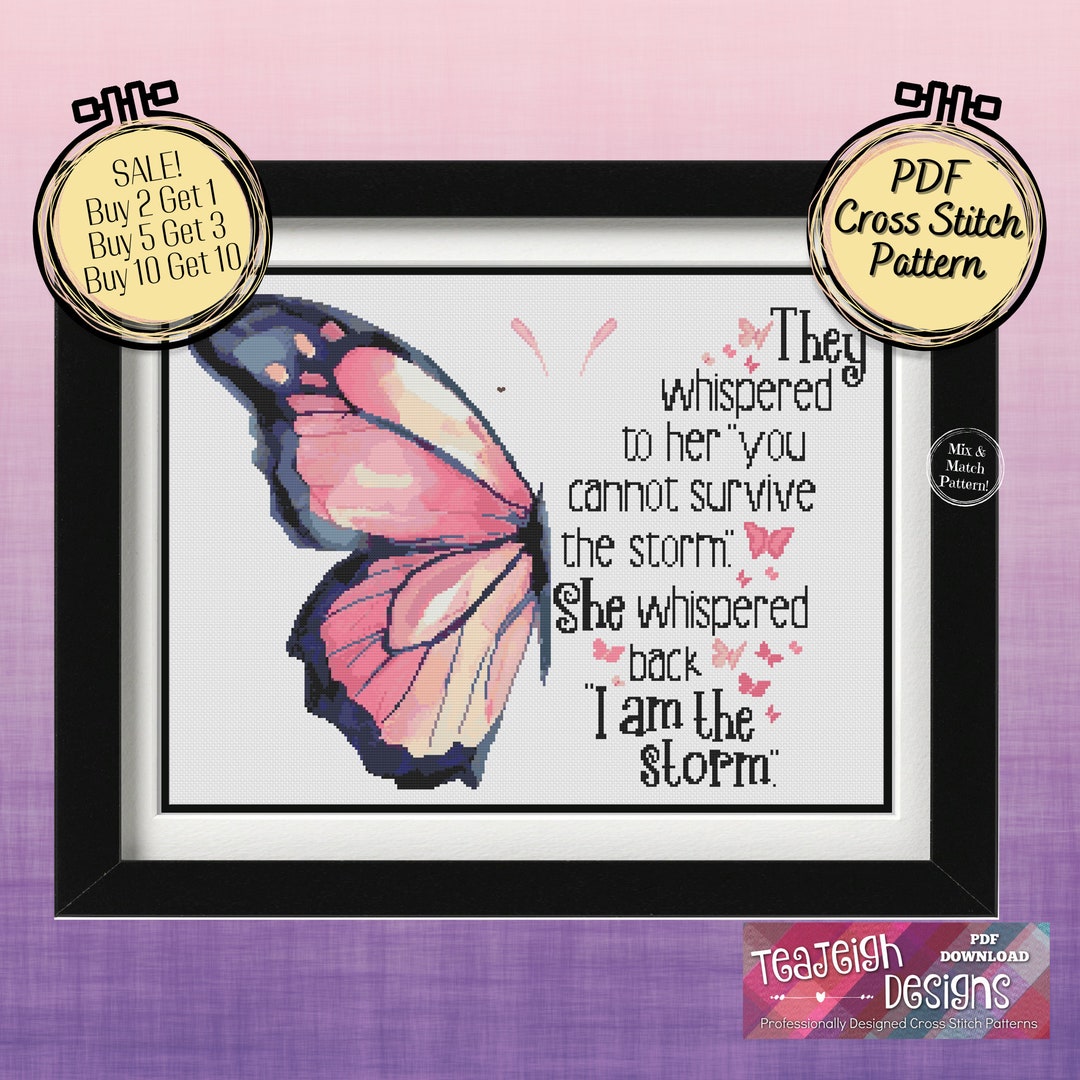 I Am the Storm Cross Stitch Pattern Watercolour Butterfly With Quote ...