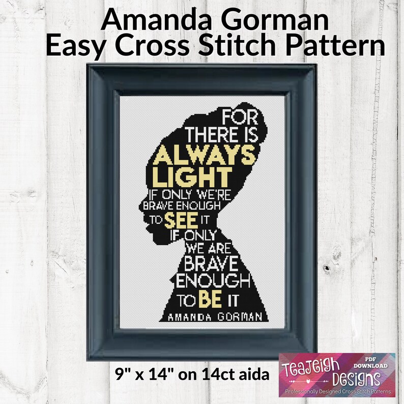 Amanda Gorman Silhouette There is Always Light Quote Cross - Etsy