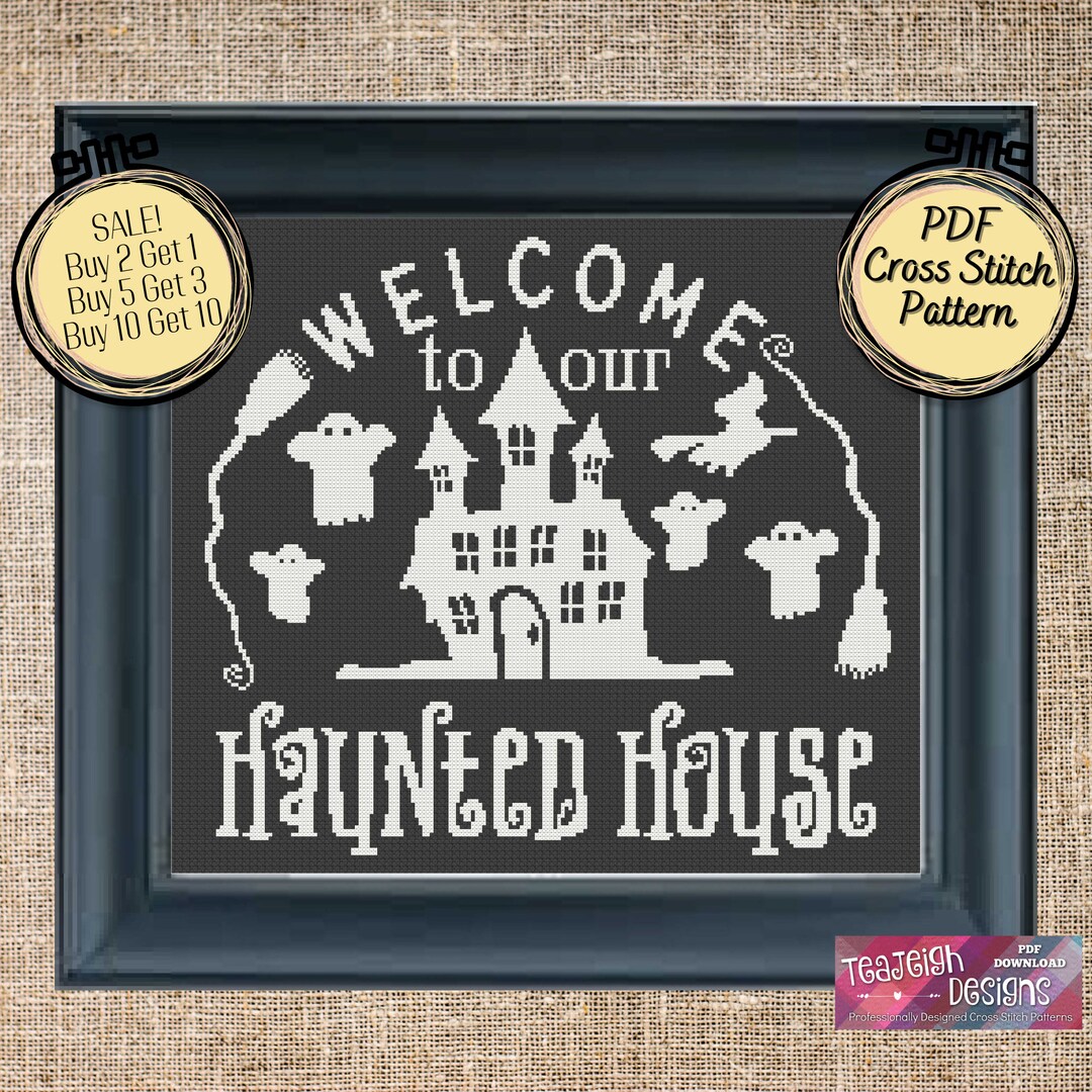 Welcome to Our Haunted House Halloween Chalkboard Style Cross Stitch ...