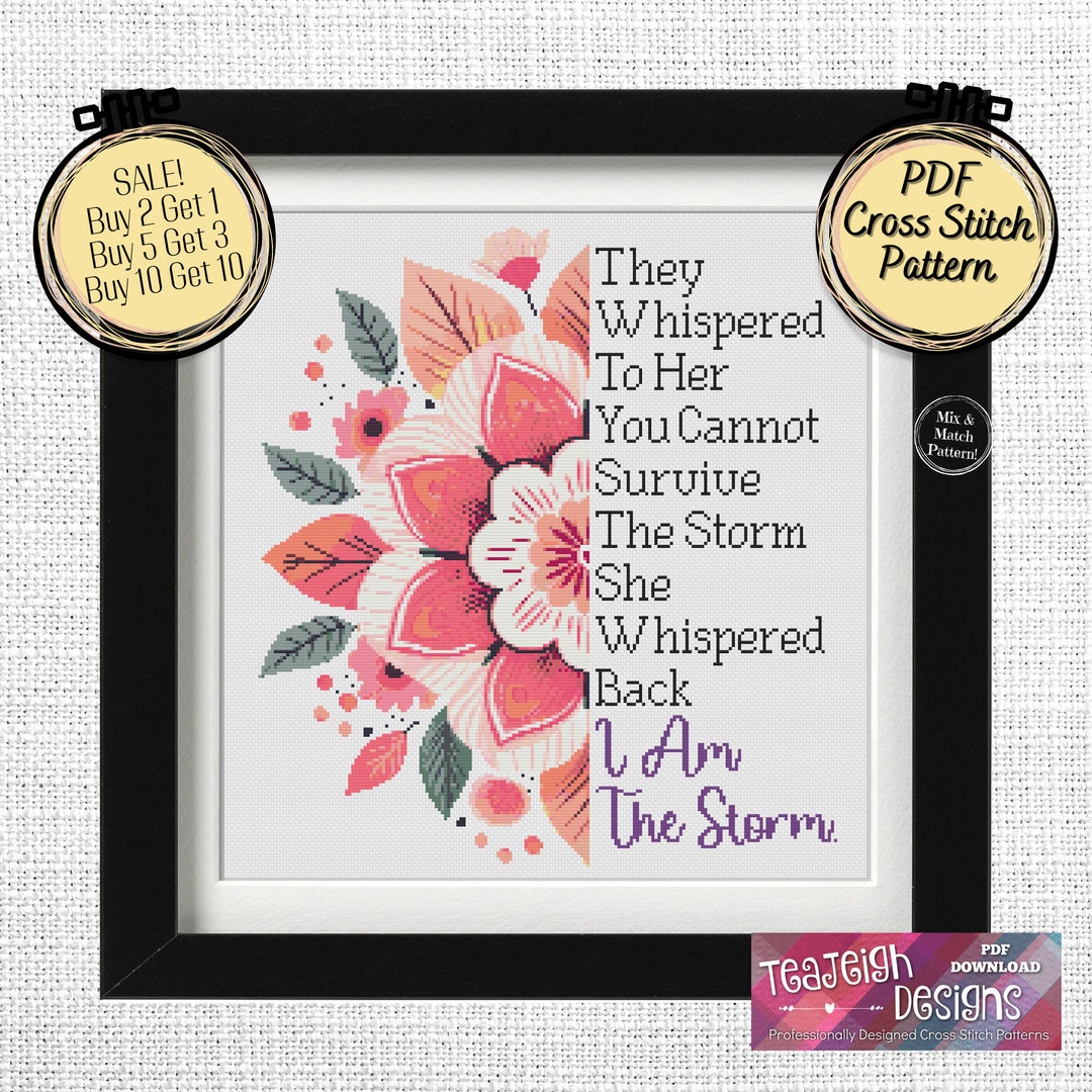 I Am the Storm Cross Stitch Pattern - PEACH BLOSSOM Mandala - Mix and ...