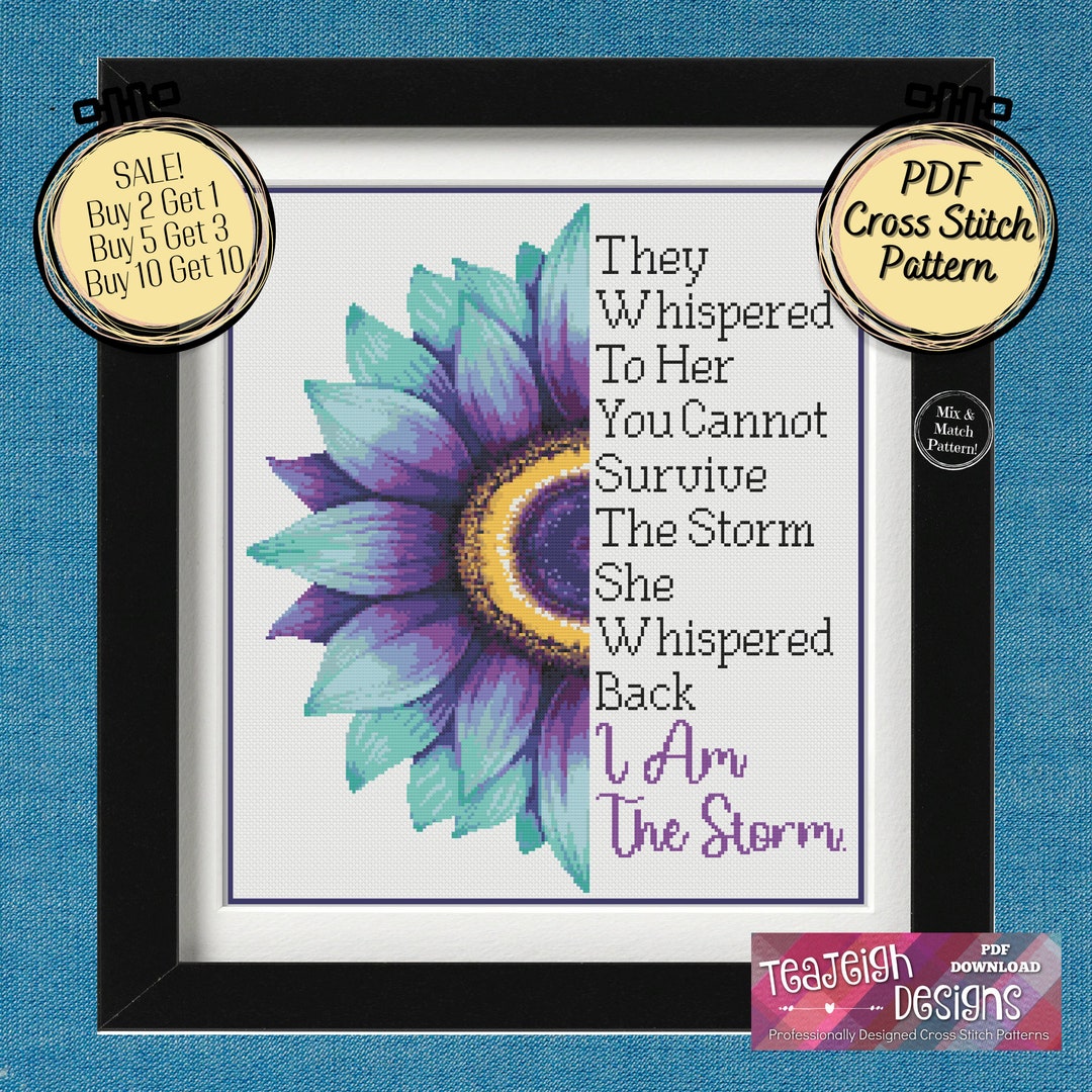 I Am the Storm Cross Stitch Pattern - Floral Mandala - Mix and Match ...