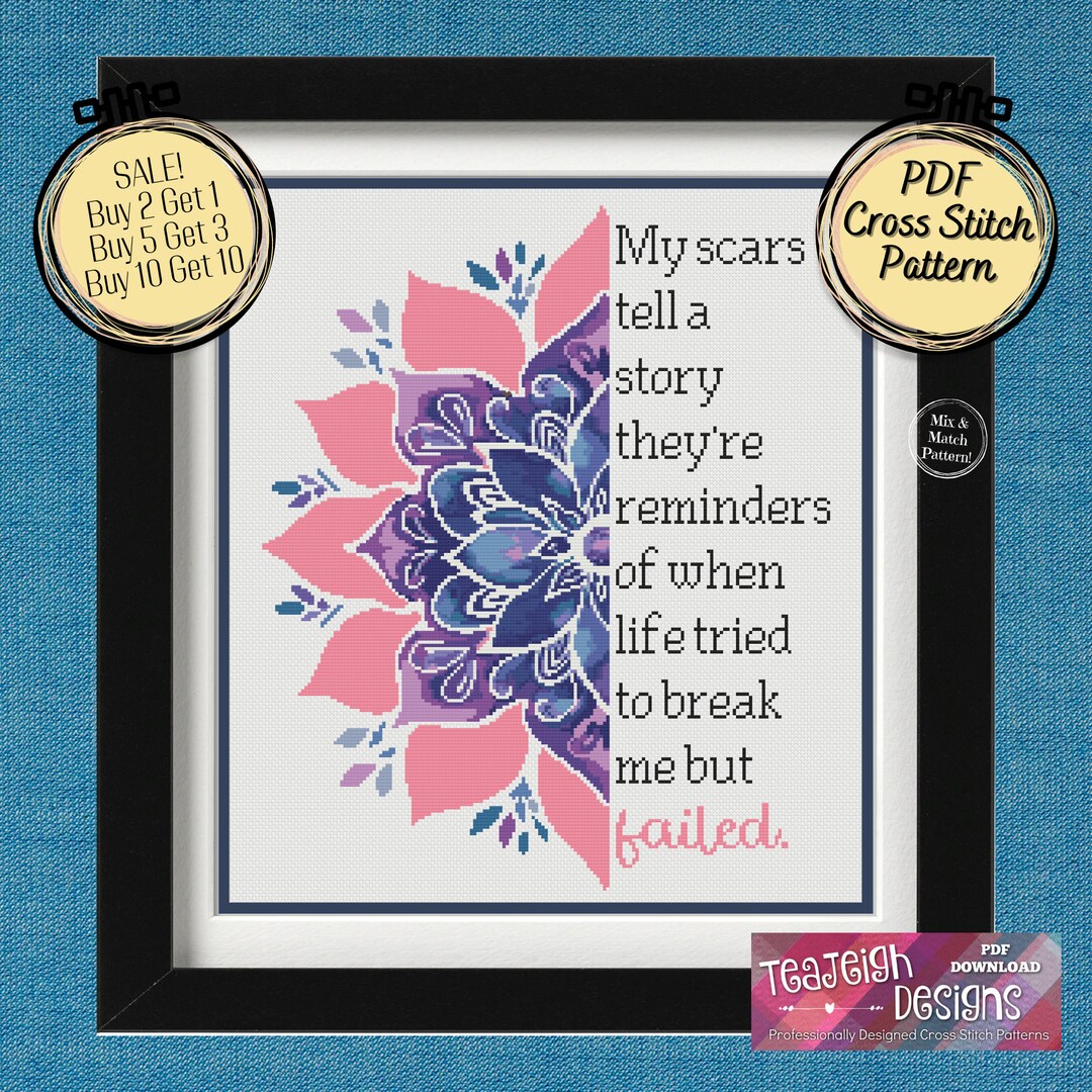 My Scars Tell a Story Cross Stitch Pattern Flower Mandala Mix and Match ...