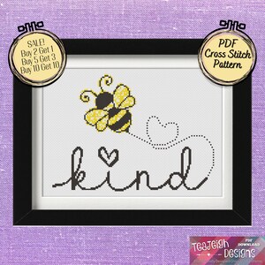 Bee Kind Very Easy Cross Stitch Pattern - Printable and Pattern Keeper ...