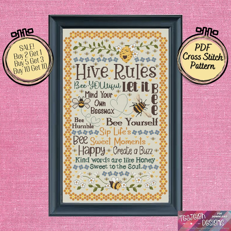 Hive Rules Cross Stitch Pattern Bee Yourself Bee Youtiful - Etsy