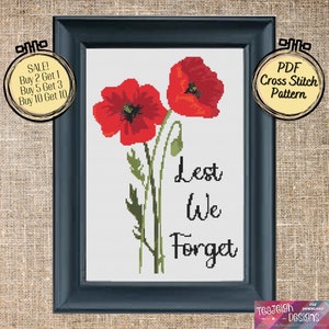 Lest We Forget With Poppies for Remembrance Day Cross Stitch Pattern ...