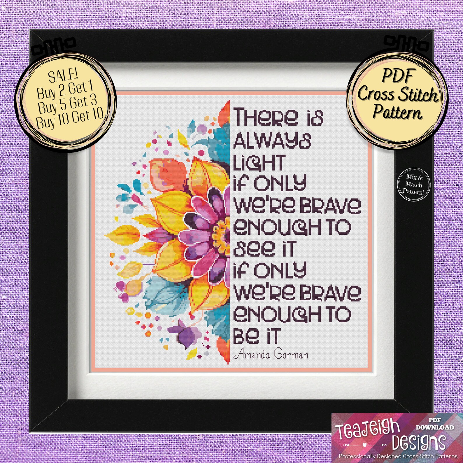 There is Always Light Cross Stitch Pattern - Bright Floral Mandala ...