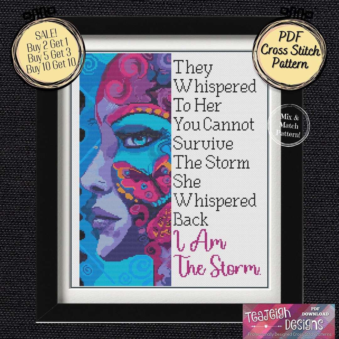 I Am the Storm Cross Stitch Pattern - Abstract Watercolour Face - Mix ...