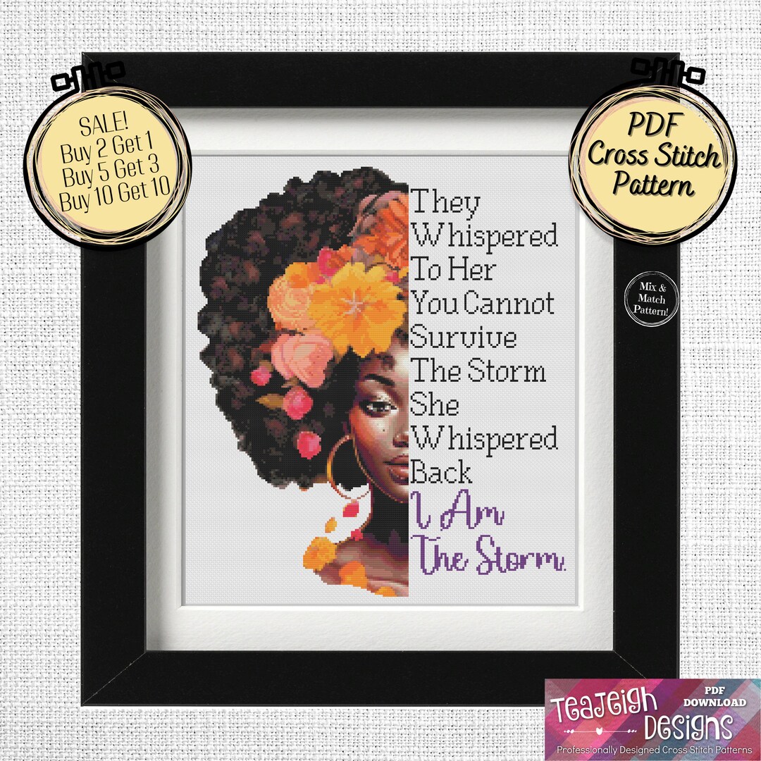 I Am the Storm Cross Stitch Pattern - Woman With Afro - Mix and Match ...