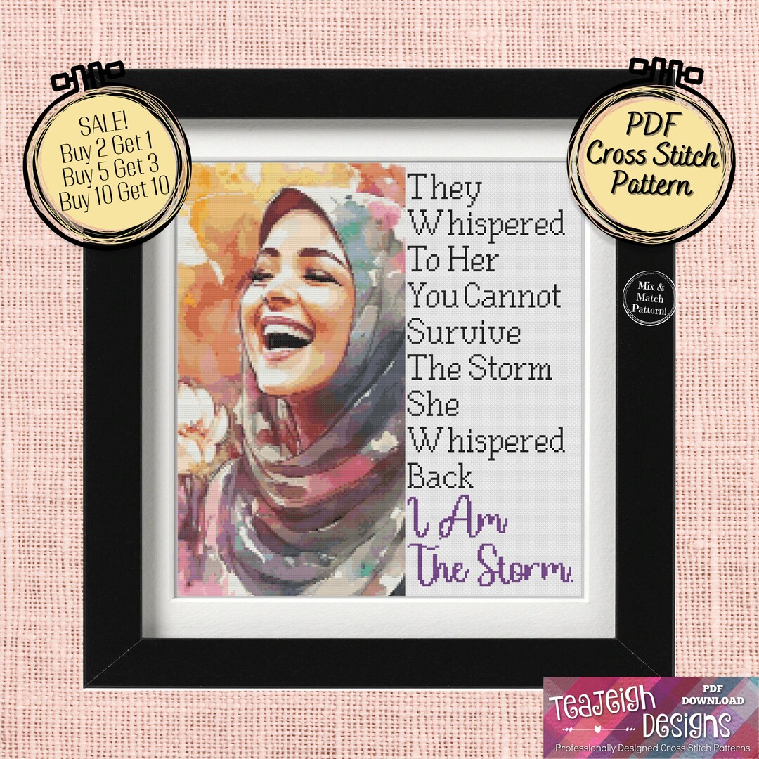 I Am the Storm Cross Stitch Pattern - Inspirational Woman - Mix and ...