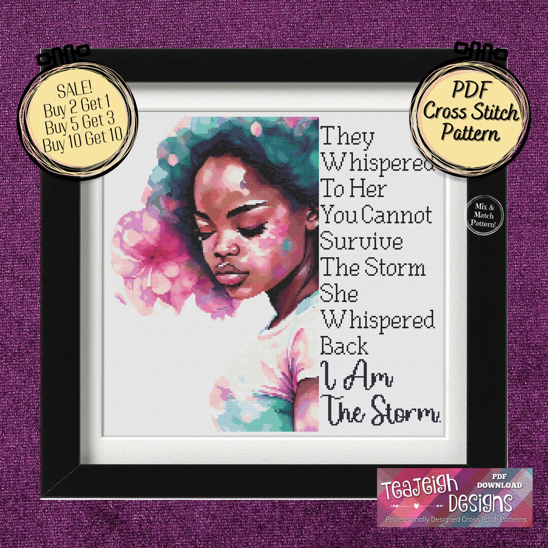 I Am the Storm Cross Stitch Pattern African American Young Woman Mix ...