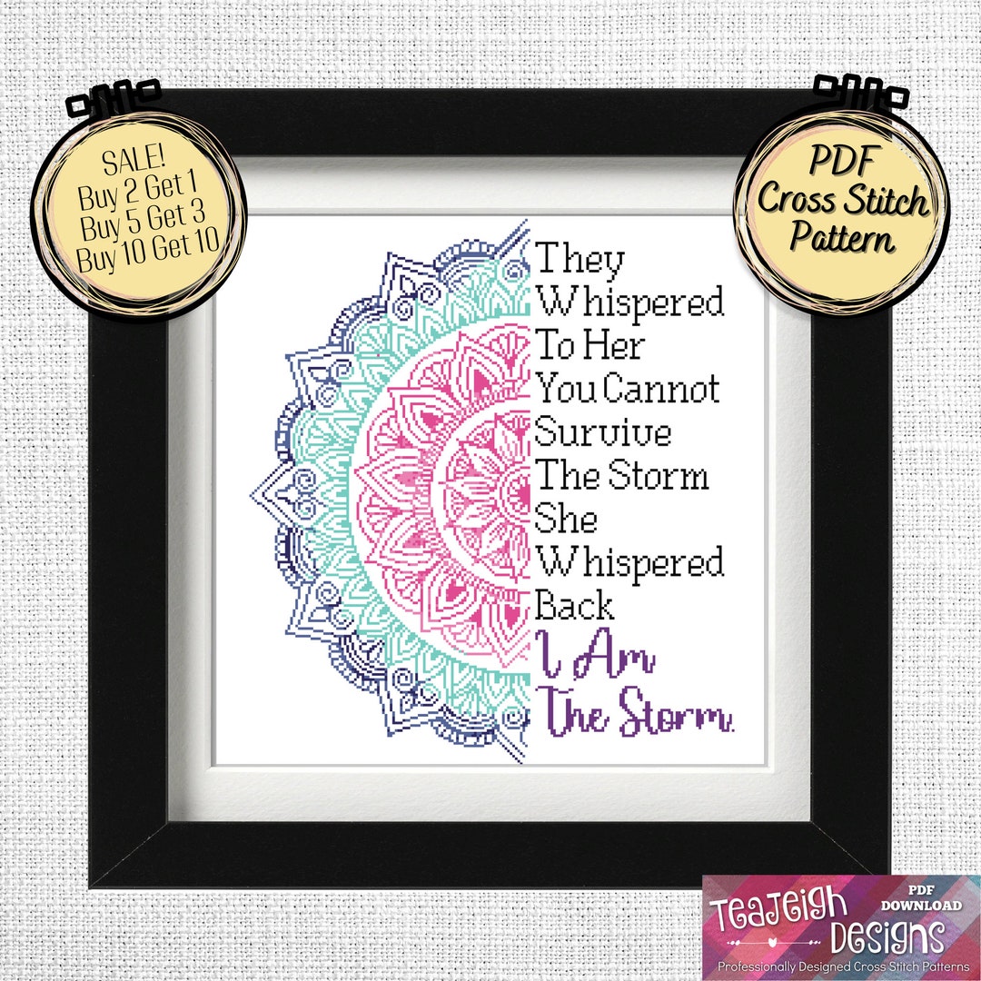 I Am the Storm Cross Stitch Pattern - Tri Coloured Mandala - Mix and ...