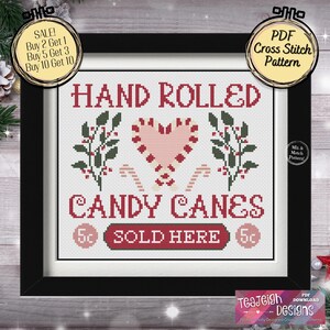 Hand Rolled Candy Canes Holiday Cross Stitch Pattern - Christmas Decor ...