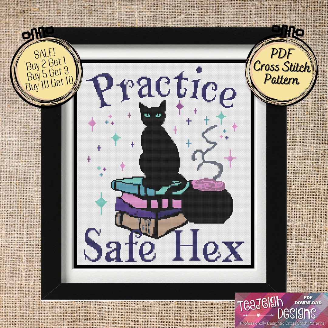 Practice Safe Hex Halloween Cross Stitch Pattern Printable and Pattern ...
