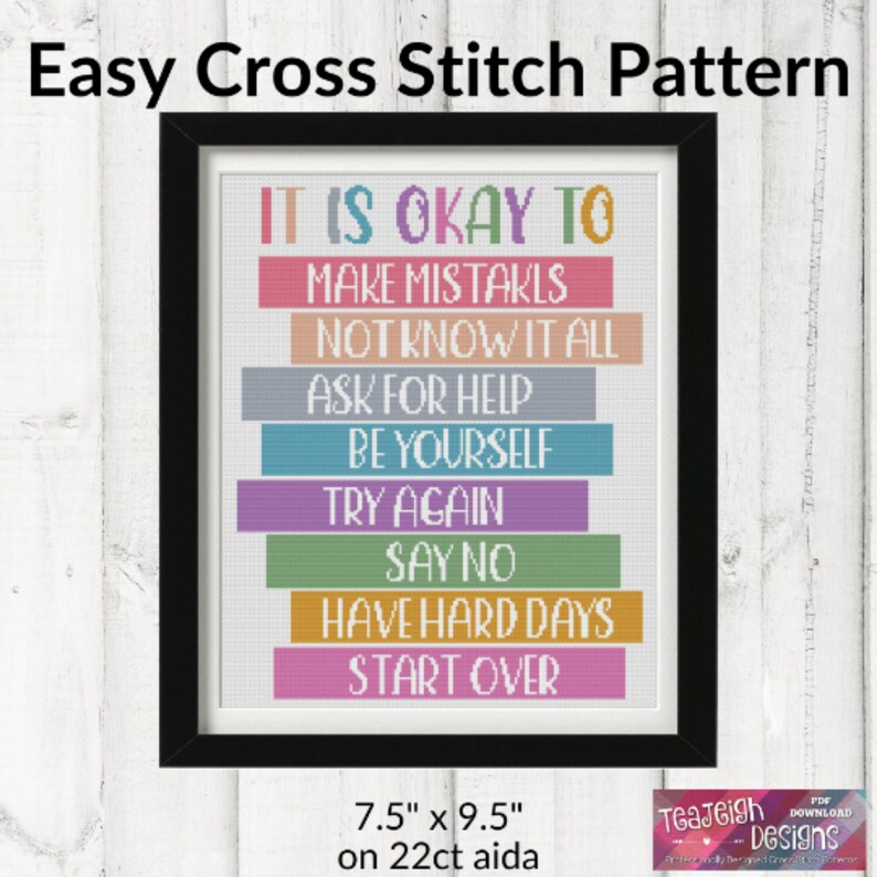 It is Okay Inspirational Cross Stitch Pattern PDF Download - Etsy
