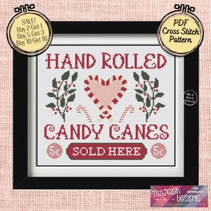 Hand Rolled Candy Canes Holiday Cross Stitch Pattern - Christmas Decor ...
