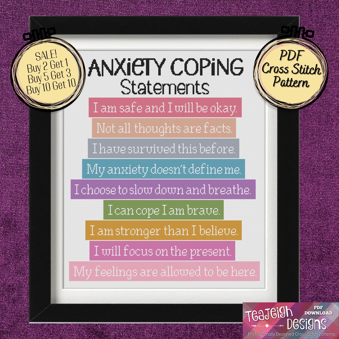 Anxiety Coping Statements Cross Stitch Pattern - Mental Health ...
